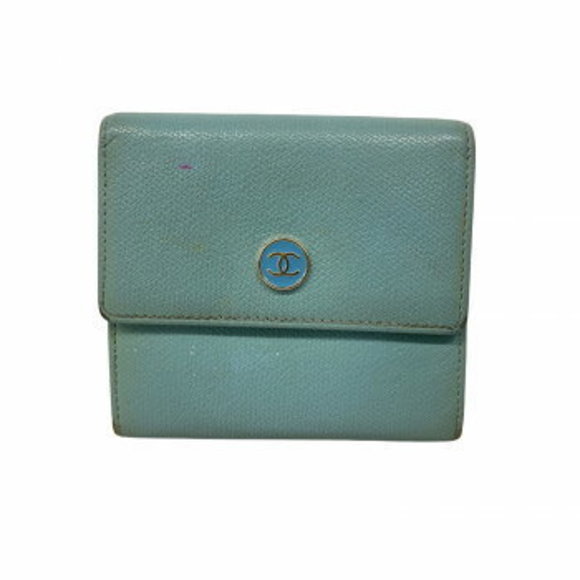 CHANEL | Bags | Chanel Wallet Coco Button Leather Blue | Poshmark